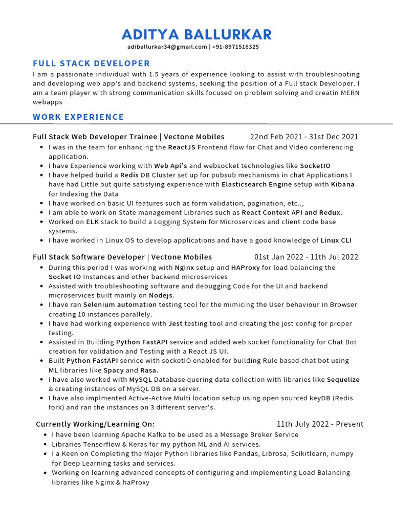 Aditya Ballurkar: Full Stack Developer | PDF | My Sql | Systems Engineering