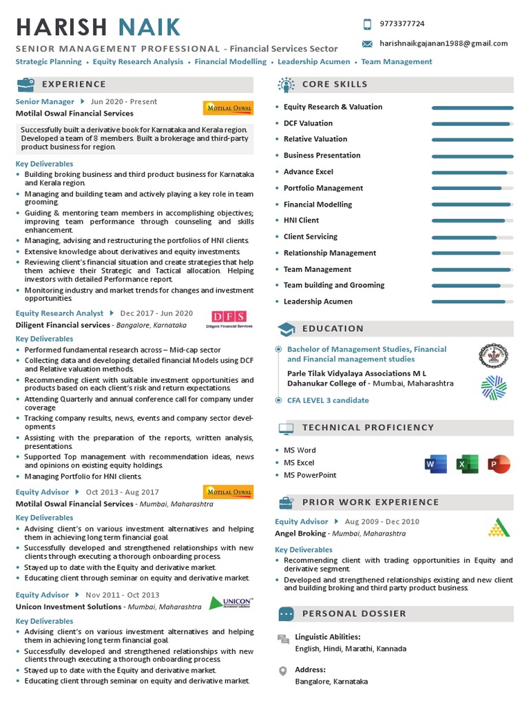 Harish Naik - Wealth Manager | PDF | Valuation (Finance) | Financial Analyst
