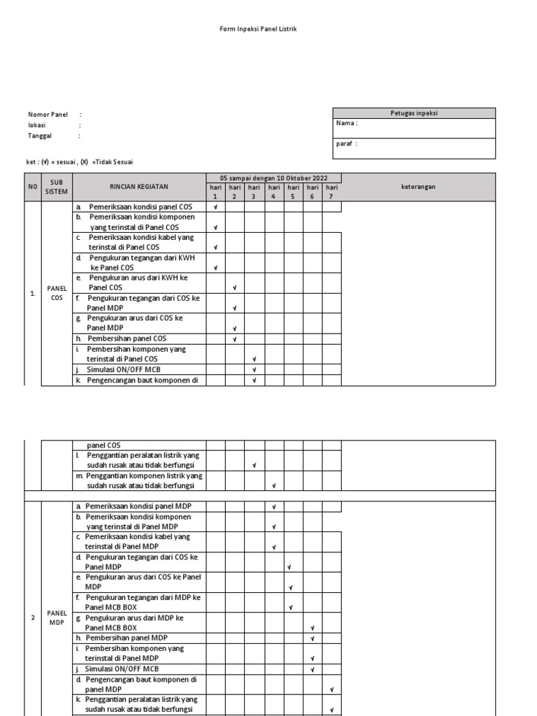 Form Inpeksi Panel Listrik | PDF Form Inpeksi Panel Listrik | PDF