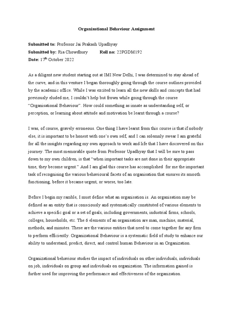 22PGDM192 Ria Chowdhury OB Assignment | PDF | Leadership | Emotional Intelligence