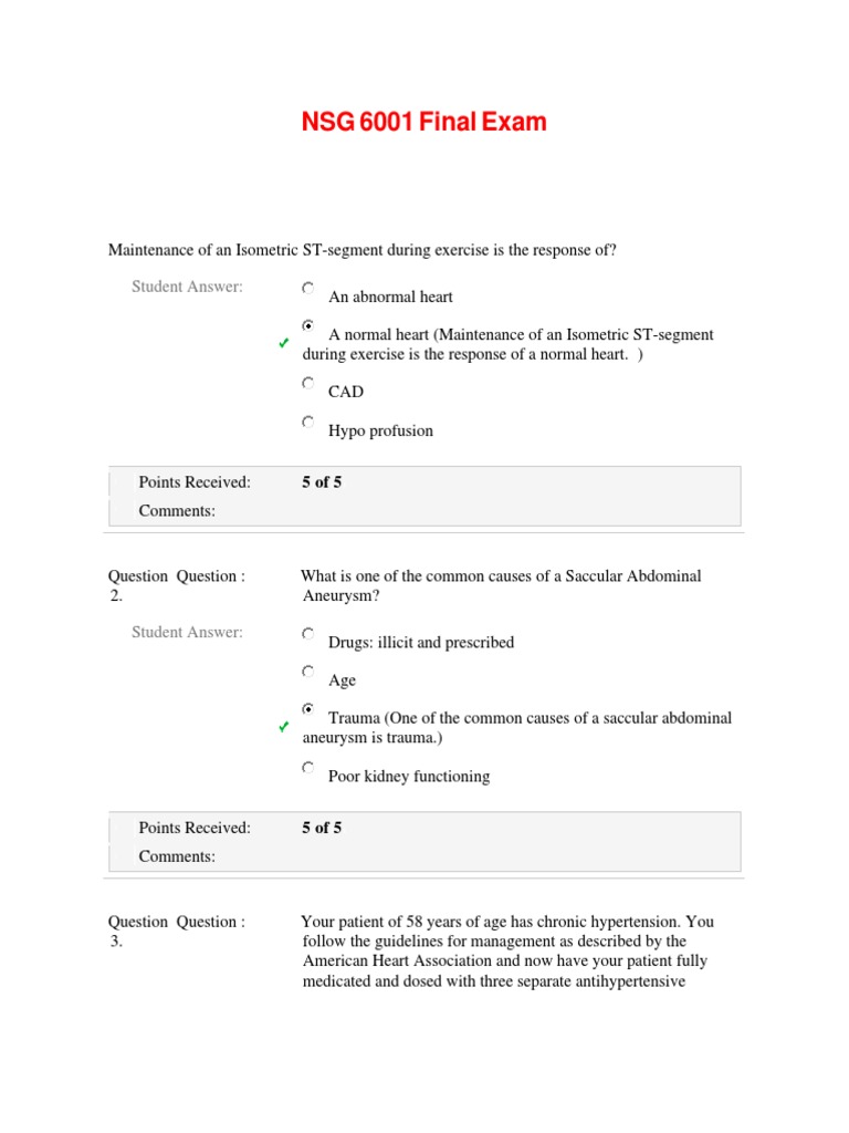 NSG 6001 Final Exam 1 - Question and Answers | PDF | Cardiovascular System | Physiology
