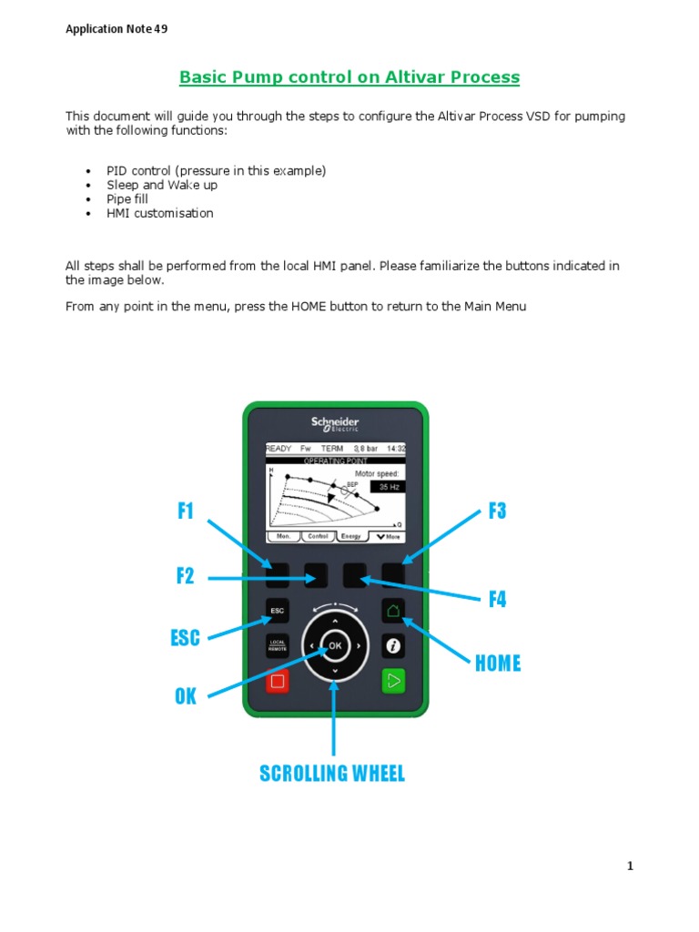 Application Note 49 - Basic Pump Control On Altivar Process | PDF | Pump | Switch