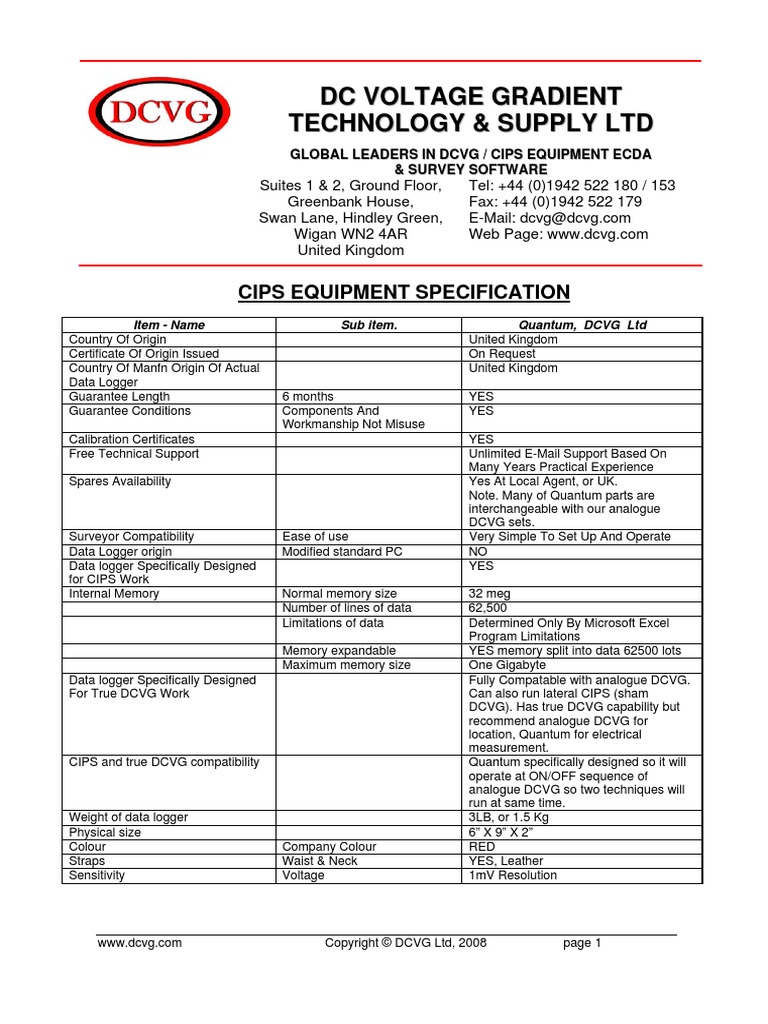 CIPS Equipment Specification Technical Datasheet-2013 | PDF | Global ...