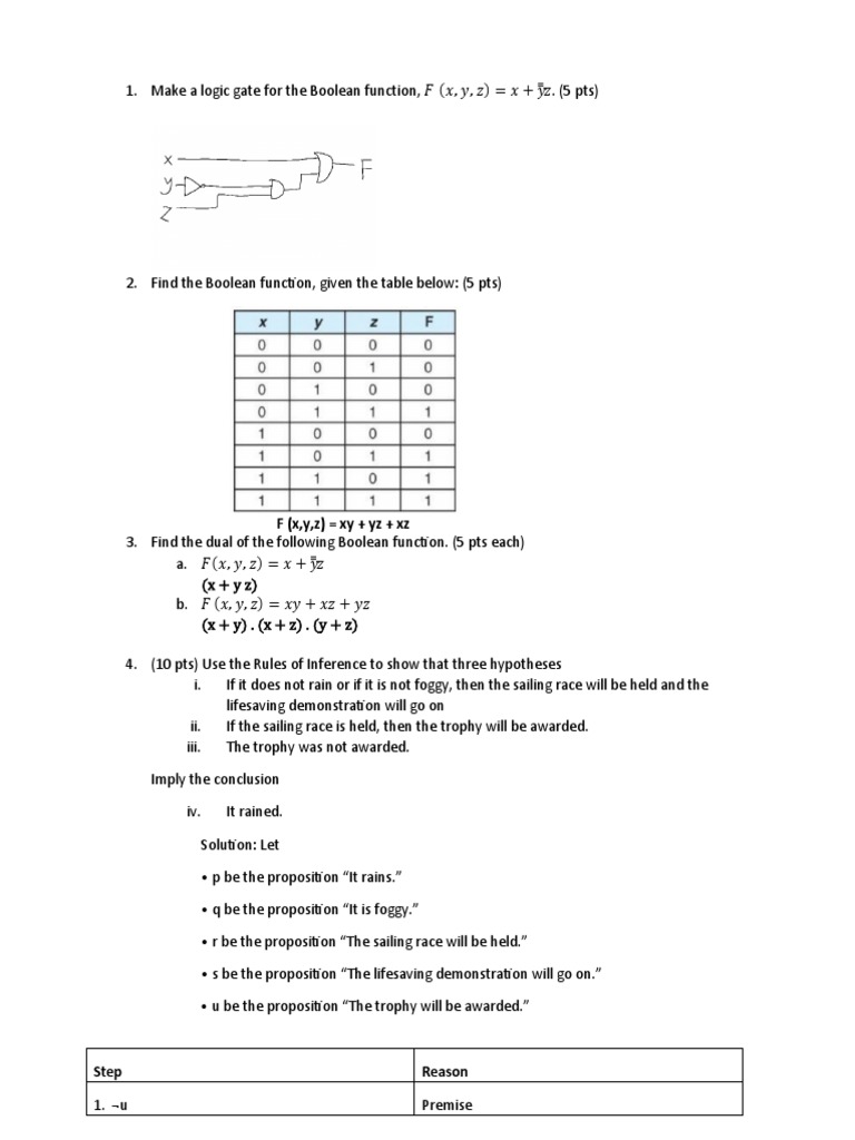 Rules of Inference and Boolean (Exam) | PDF