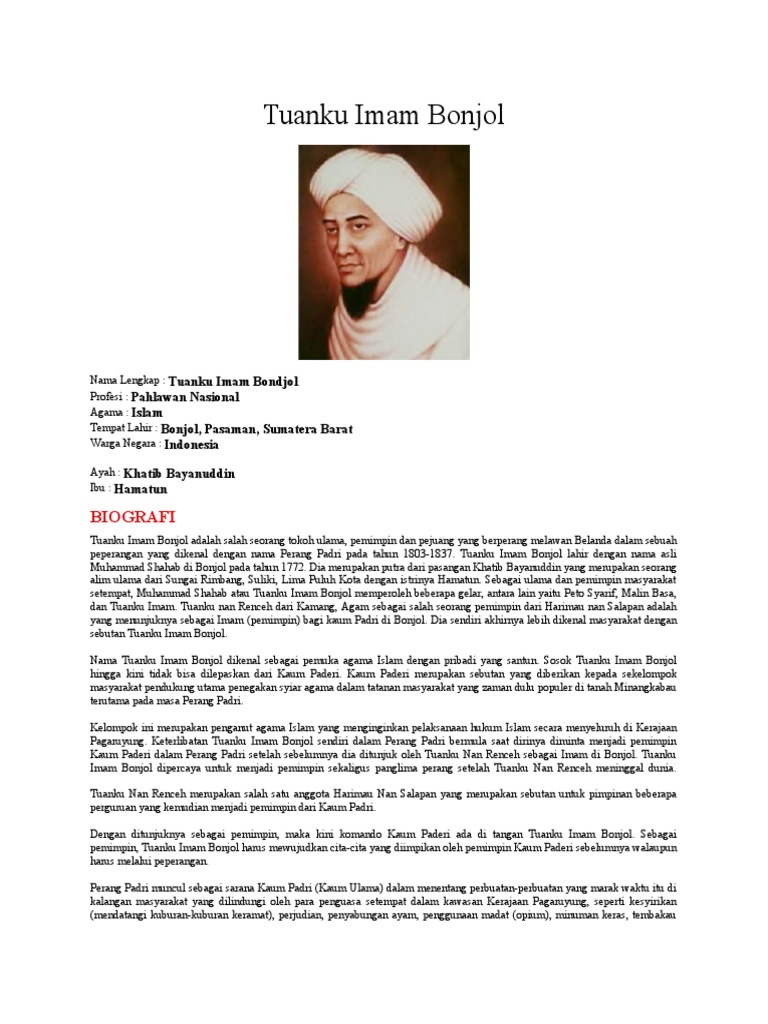 Biografi Tuanku Imam Bonjol | PDF | Politik | Sejarah
