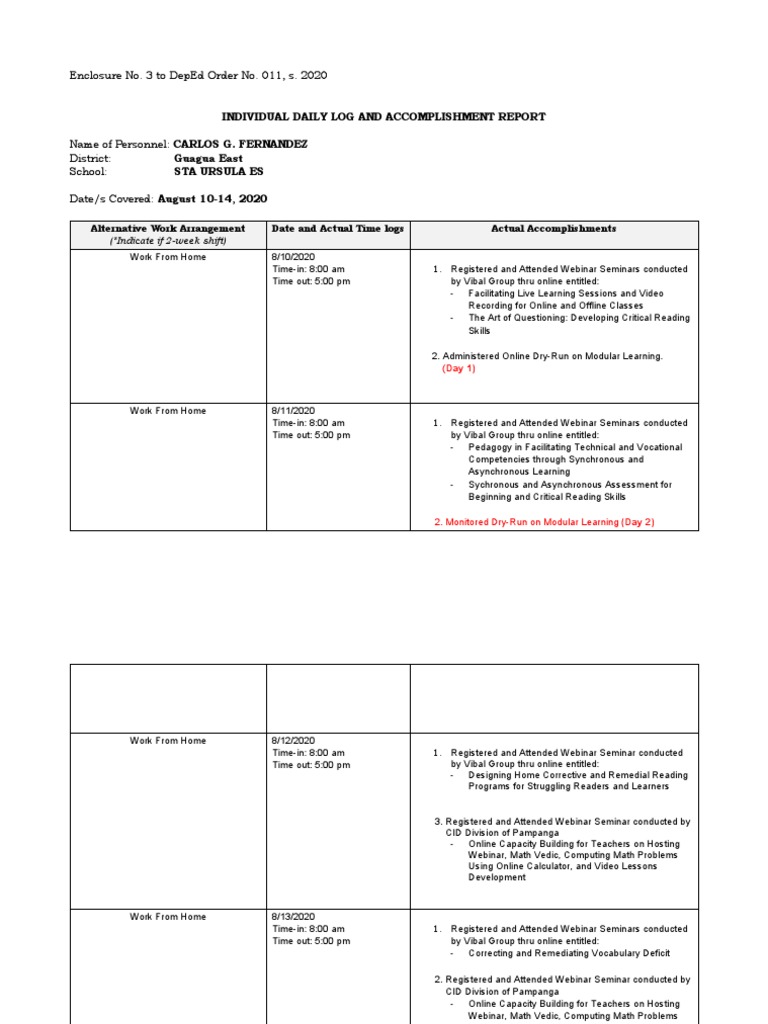 CARLOS FERNANDEZ-AUG-10-14-2020-Individual-Daily-Log-Accomplishment ...