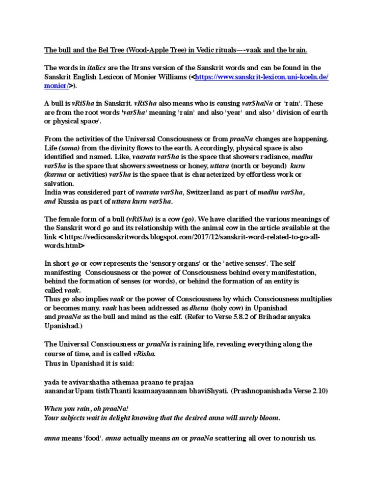 The Bull and The Bel Tree (Wood-Apple Tree) in Vedic Rituals - Vaak and ...