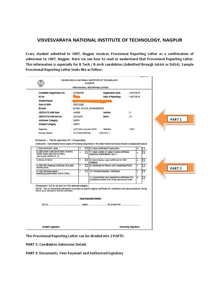 Understanding Your VNIT Provisional Reporting Letter | PDF | Computing