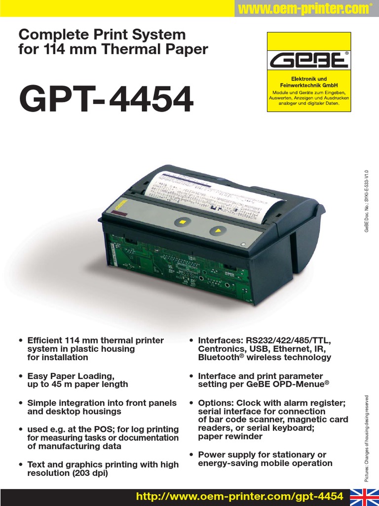 0533 Syki e GPT 4454 v1.0 | PDF | Printer (Computing) | Rechargeable ...