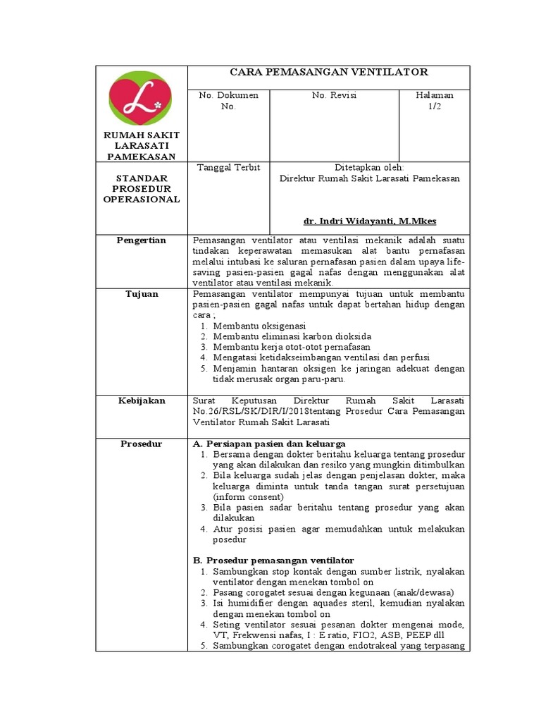 Spo Cara Penggunaan Ventilator | PDF