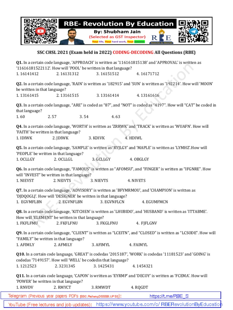 CHSL 2021-22 Coding-Decoding | PDF | Linguistics | Human Communication