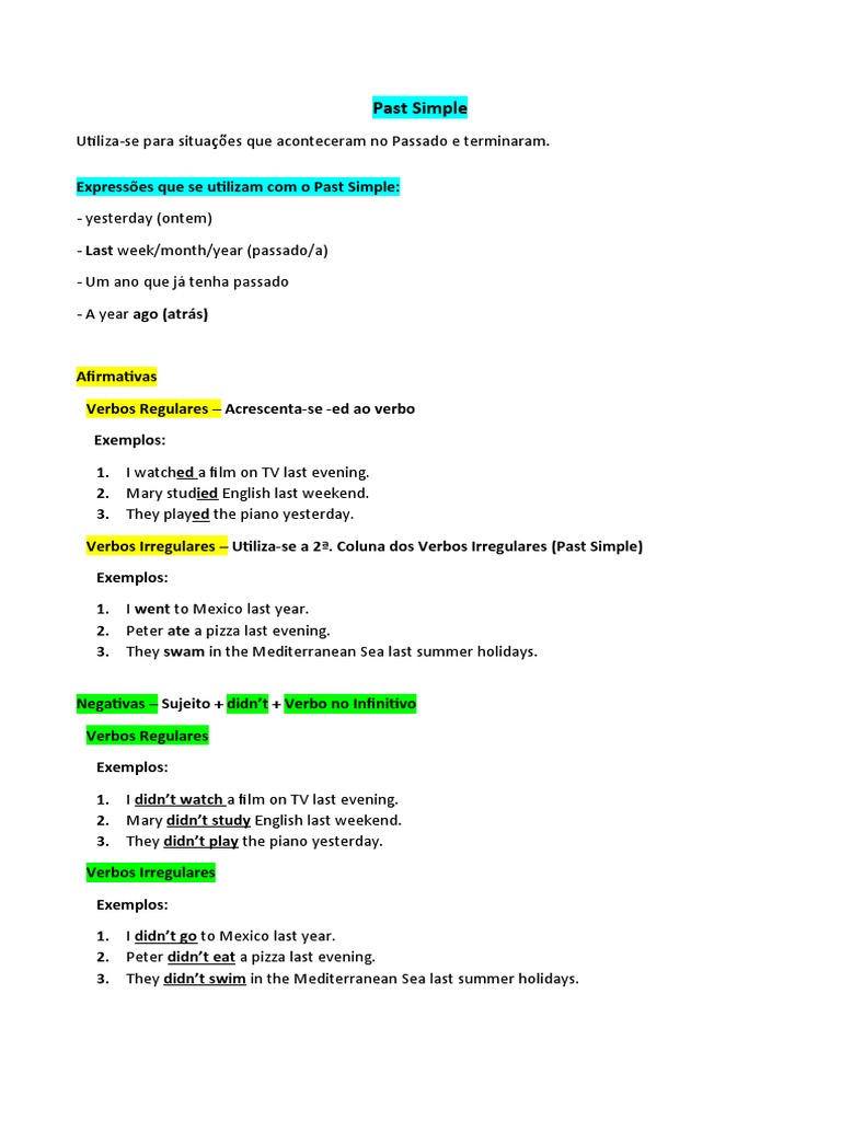 Past Simple - Rules | PDF | Syntactic Relationships | Grammatical ...