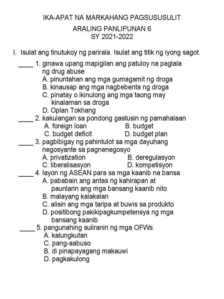 4TH QTR GR 6 Sy 21-22 | PDF