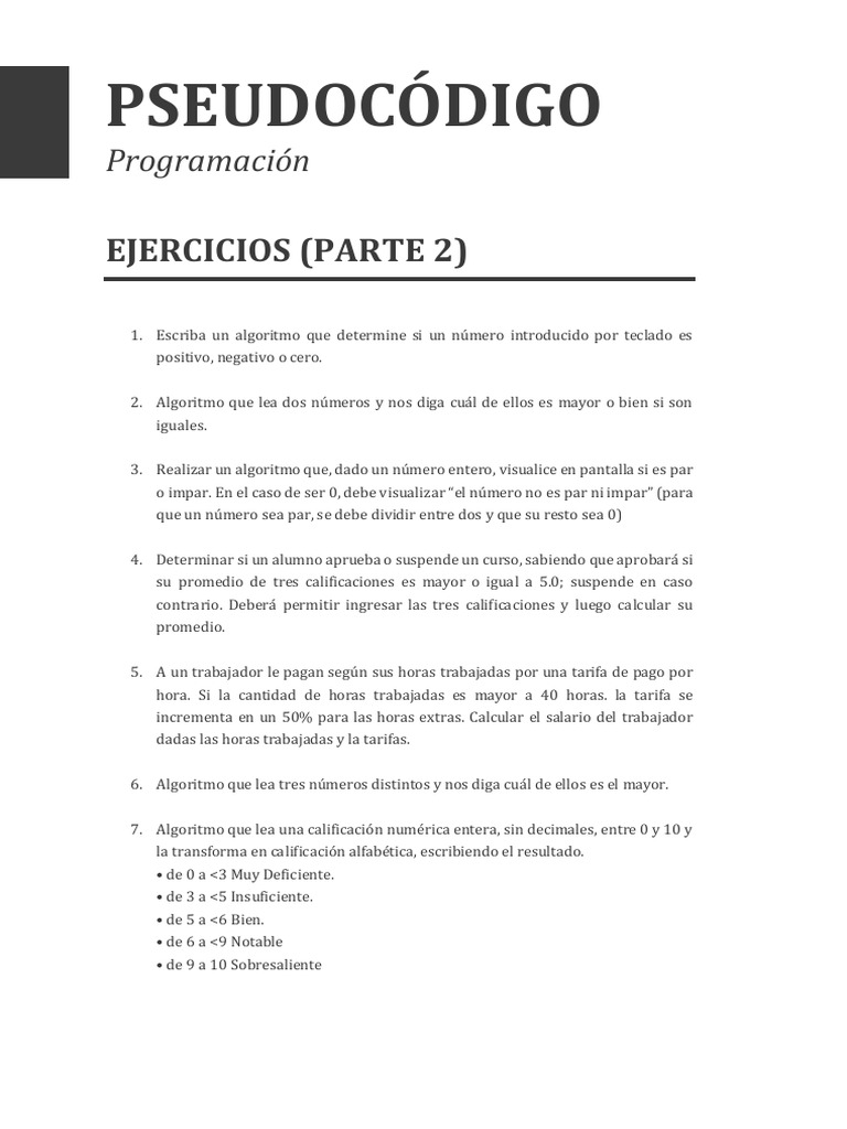 Ejercicios Tema 1 - Pseudocodigo (II) | PDF | Algoritmos