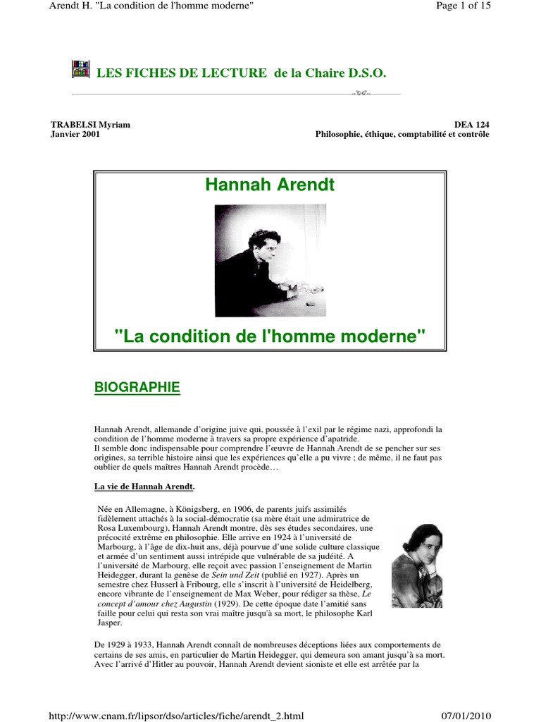 La condition de l'homme moderne d'Arendt | PDF | Hannah Arendt ...