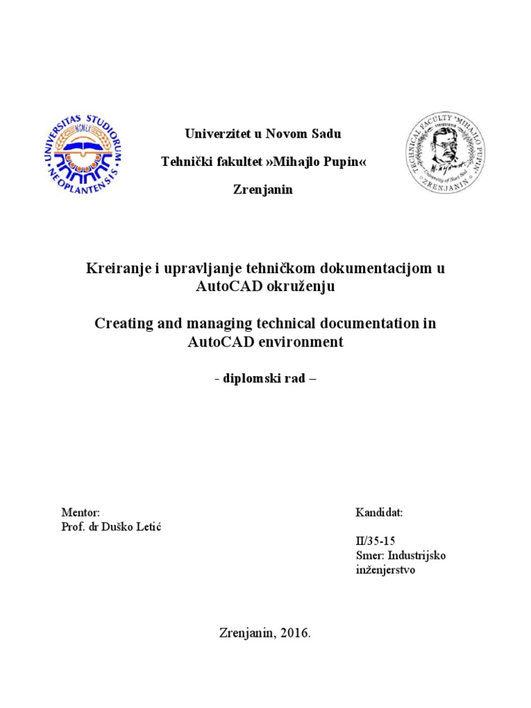 Diplomski Kreiranje I Upravljanje Tehničkom Dokumentacijom U AutoCAD Okruženju | PDF
