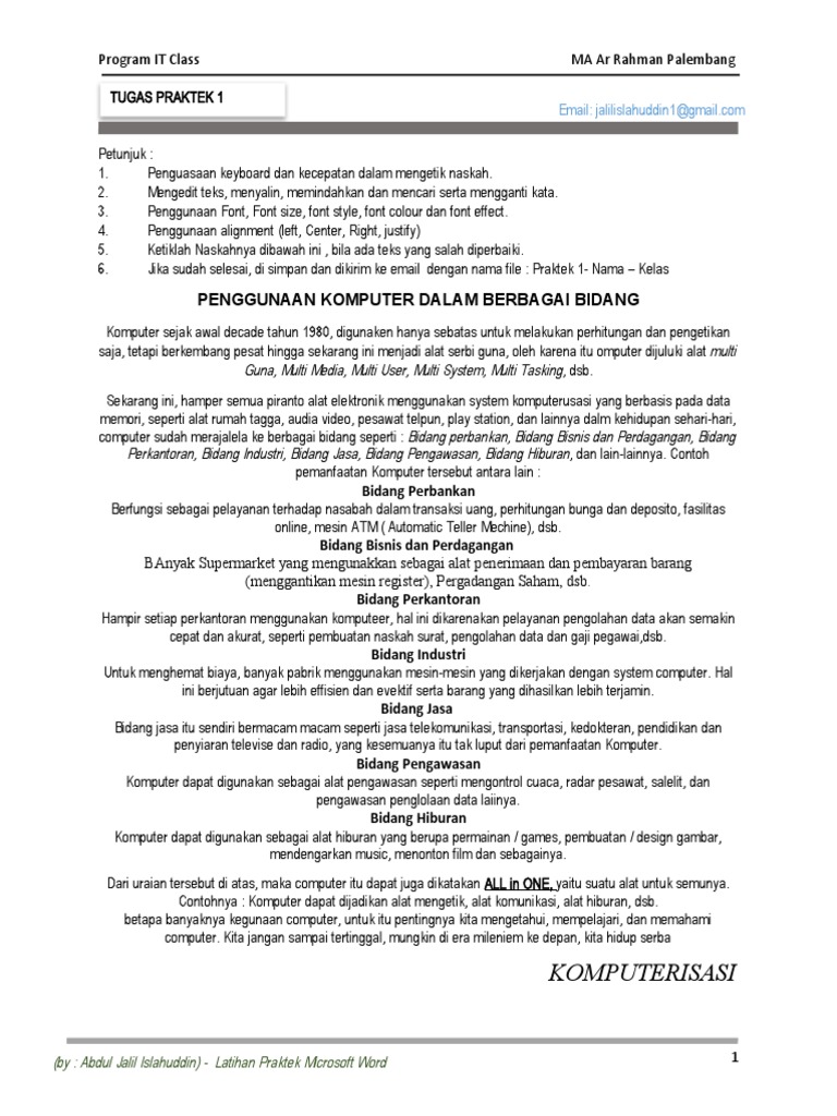 Tugas Praktek Microsoft Word Jalil 1 | PDF