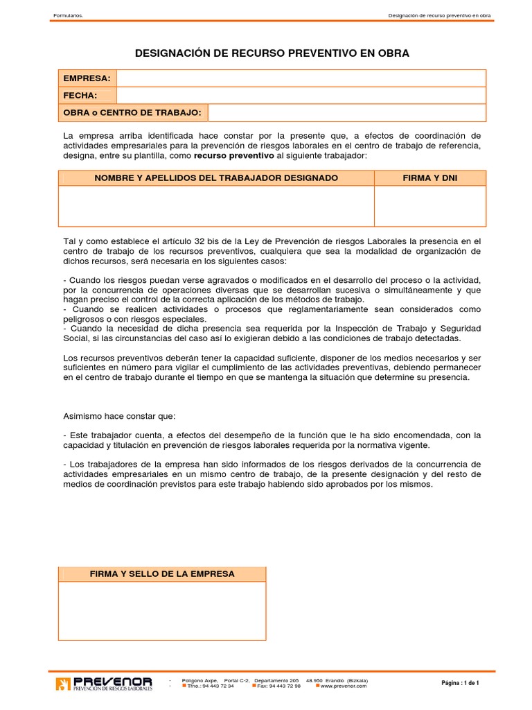 03 F. Designacion Recurso Preventivo | PDF | Business
