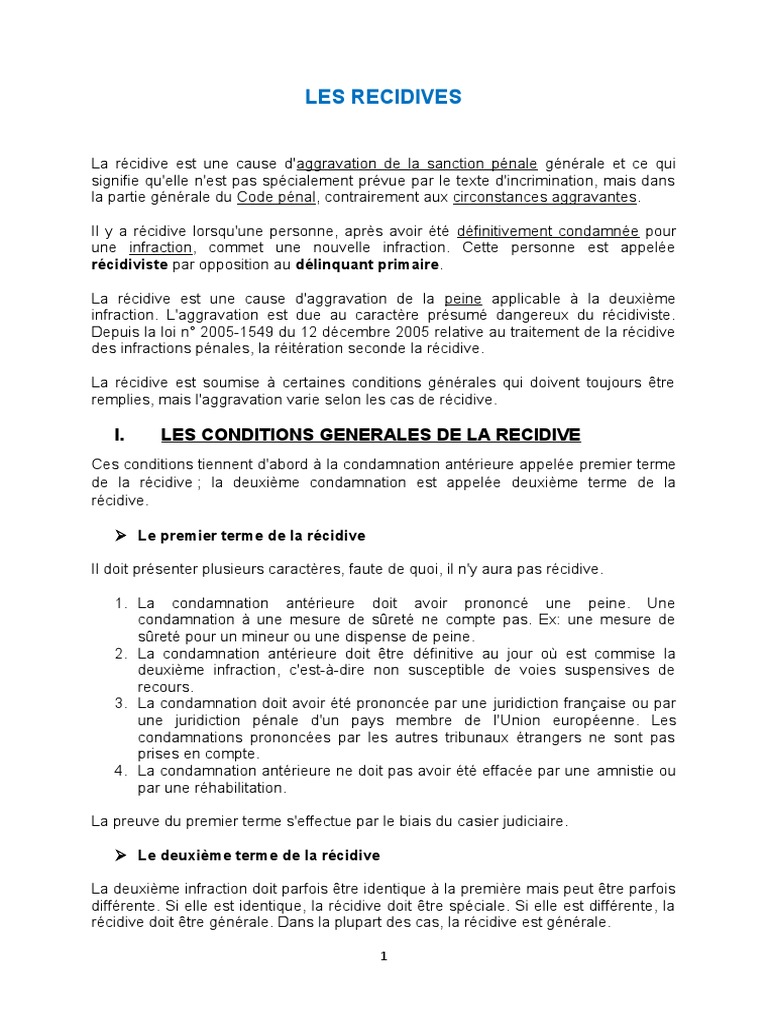 Les Recidives | PDF | Récidive en droit français | Crime et violence
