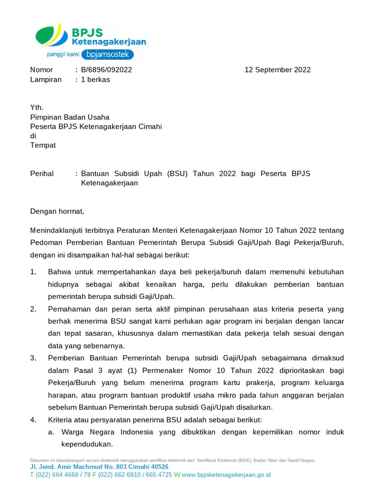 Surat Bsu Tahun 2022 | PDF