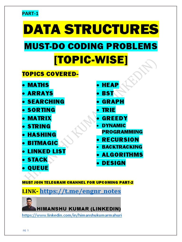 Data Structures Must Do Coding Questions Pdf Array Data Structure Matrix Mathematics 6602