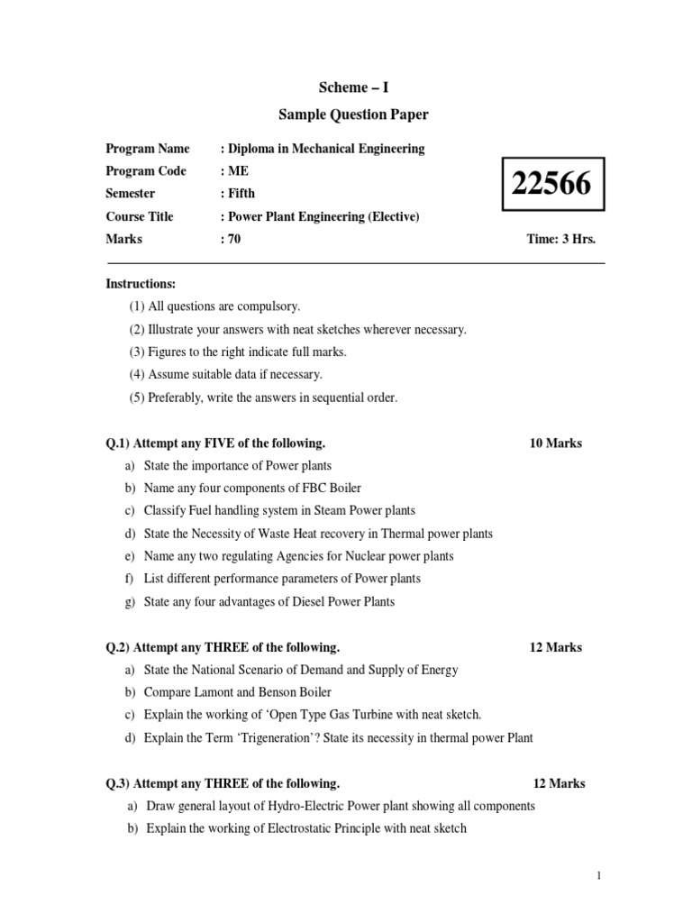 Power Plant Engineering (Elective) - Sample-Question-Paper (Msbte-Study-Resources) | PDF
