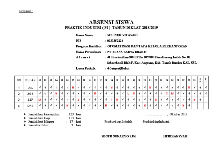 Absensi PI Siswa 2018/2019 | PDF