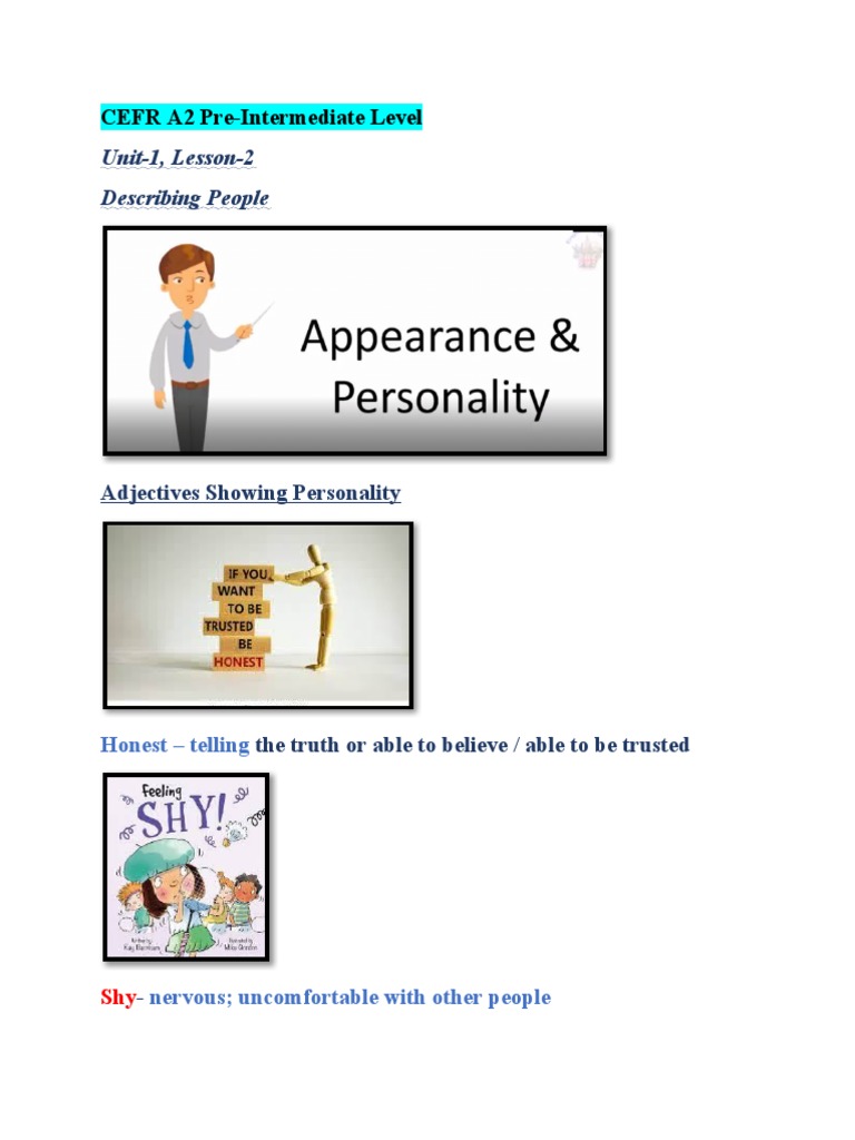CEFR A2 Unit-1. Lesson-2, Describing People | PDF | Thought | Laughter