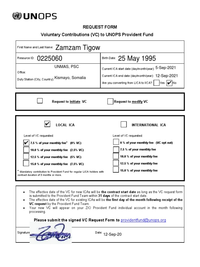 Requesting Voluntary Contributions to the UNOPS Provident Fund | PDF
