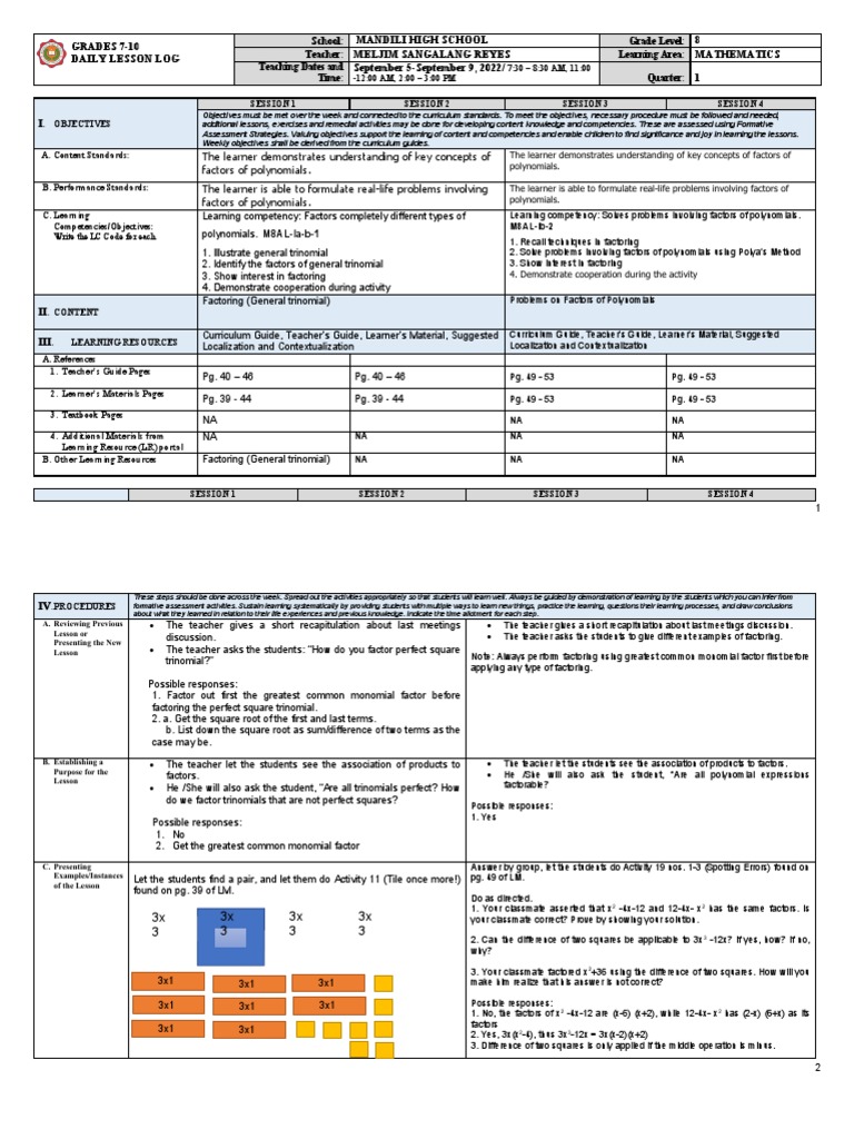 DLL-MATH 8 Week 2 | PDF | Learning | Educational Assessment