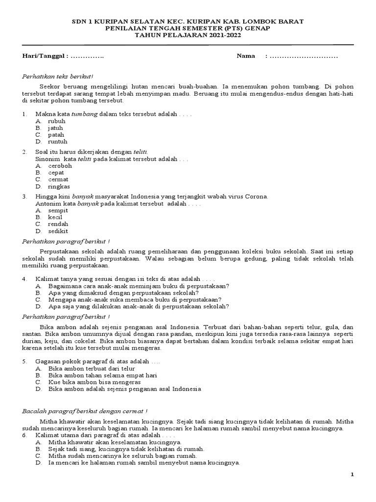1.soal Usp BHS - Indo Paket 1 | PDF