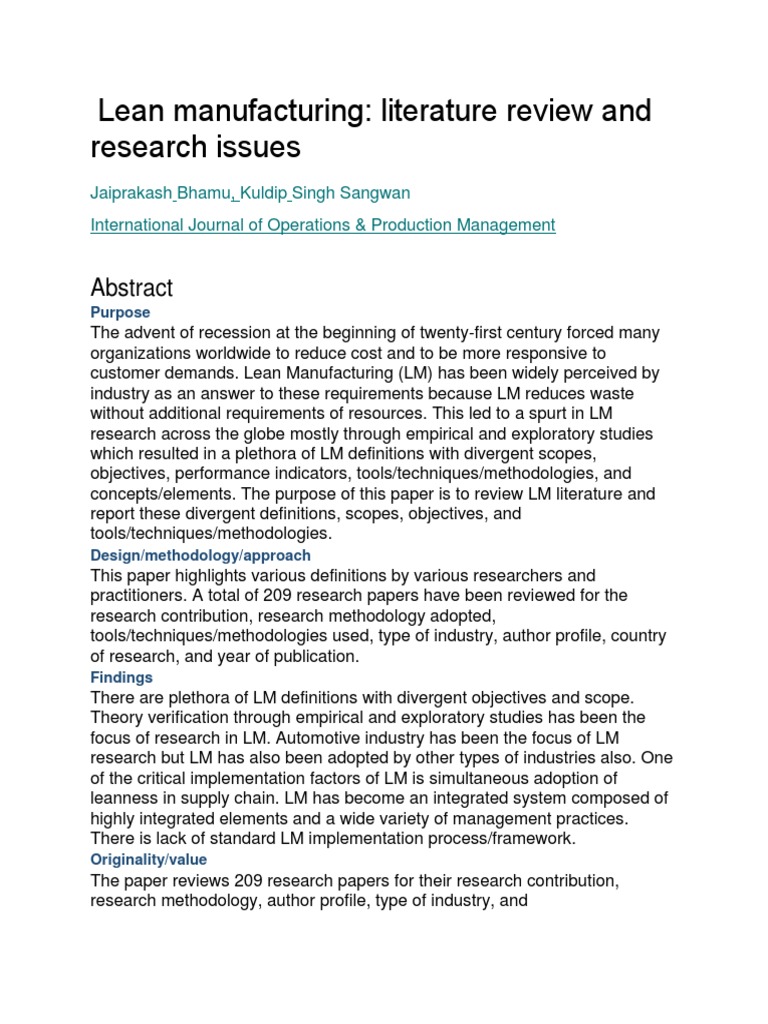 Lean Manufacturing Literature Review | PDF