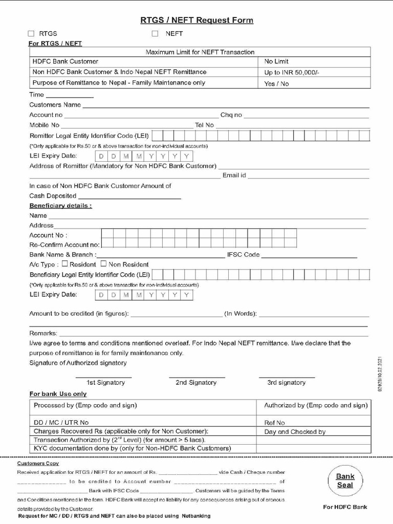 HDFC RTGR Neft | PDF