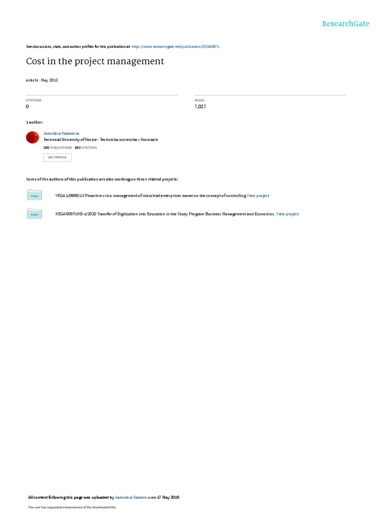 Cost in The Project Management: Article | PDF | Cost | Opportunity Cost