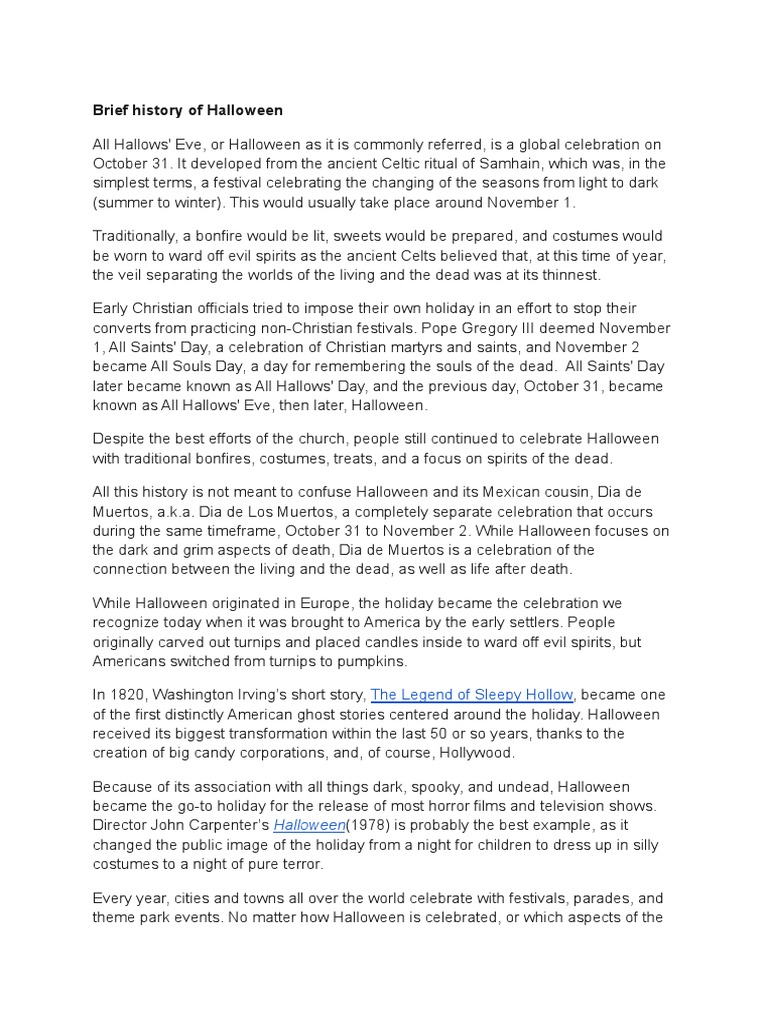 Brief History of Halloween | PDF | Halloween | Traditions