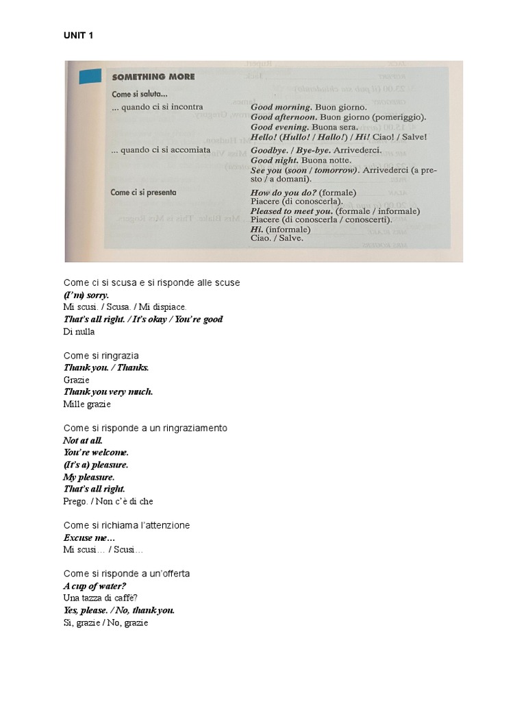 UNIT 1 - ESERCIZI - Presentazioni e Saluti in Inglese | PDF