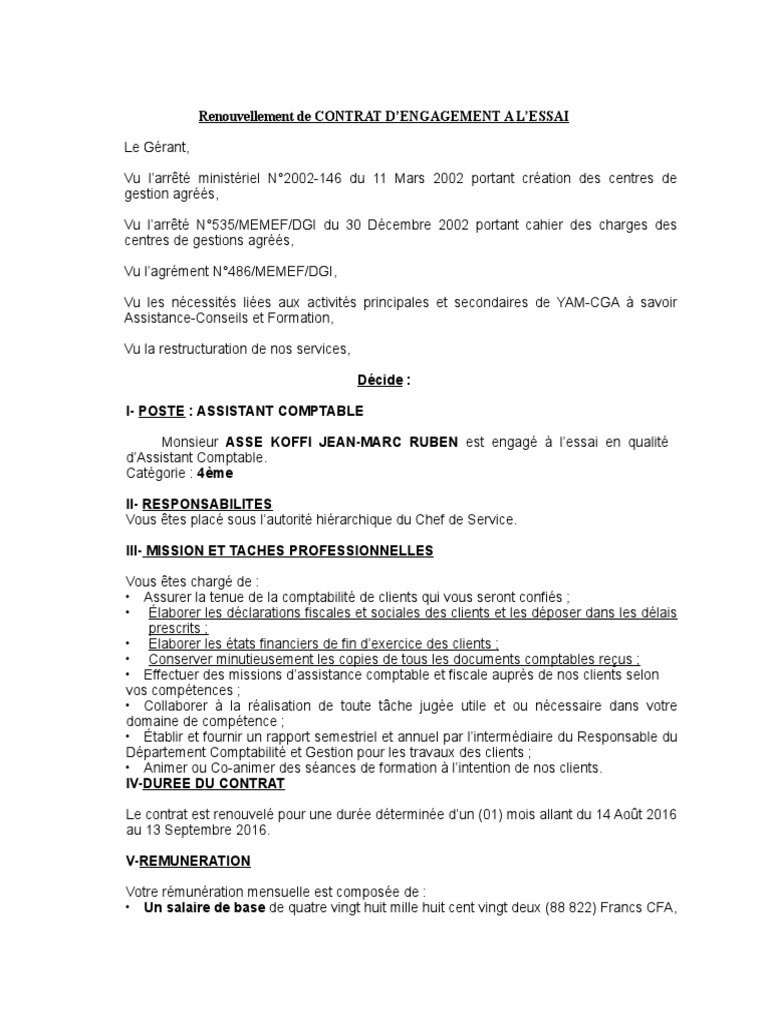Contrat De Travail À L’Essai – Exemple Contrat D’Essai Travail – ZKMPP