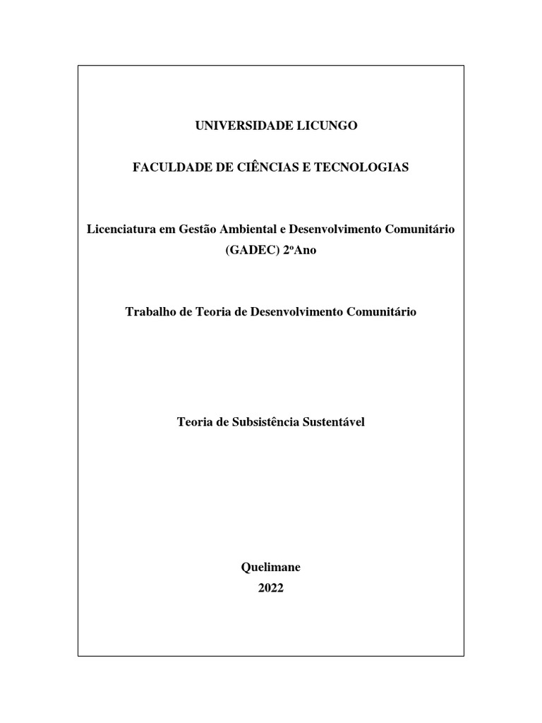 1 Teoria de Subsistência Sustentável-1 | PDF | Sustentabilidade | Economia