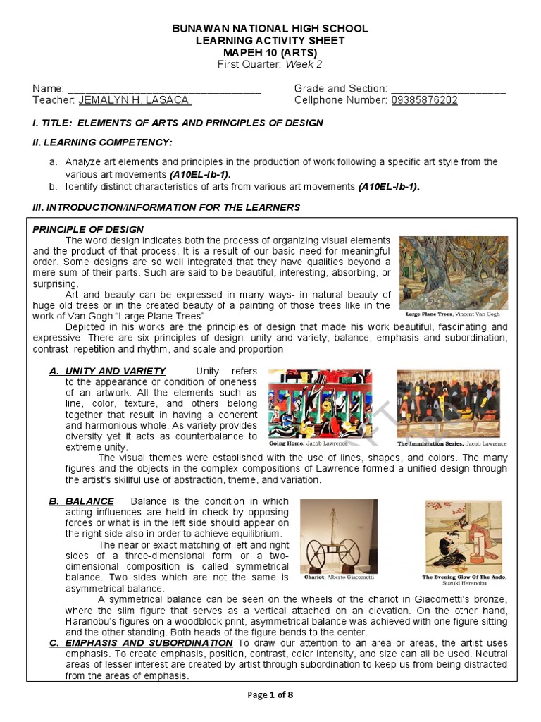 LAS MAPEH 10 Q1 W2 Arts | PDF | Color | Hue