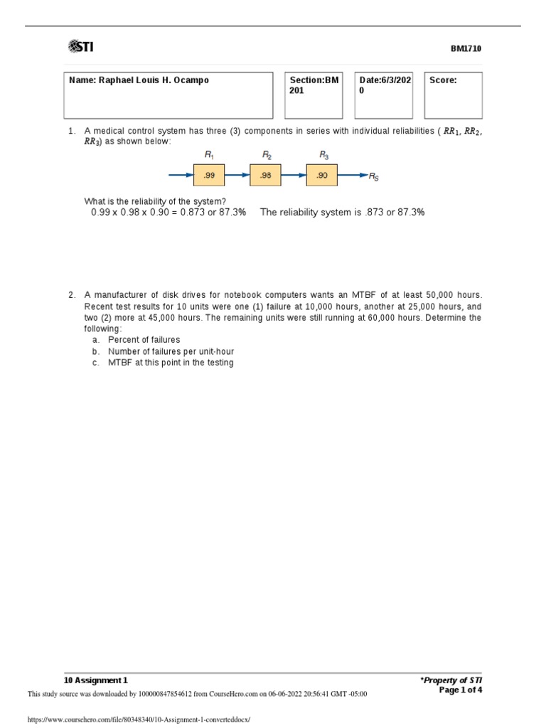 Reliability Calculations and Analysis: Solving Problems Involving Component and System ...
