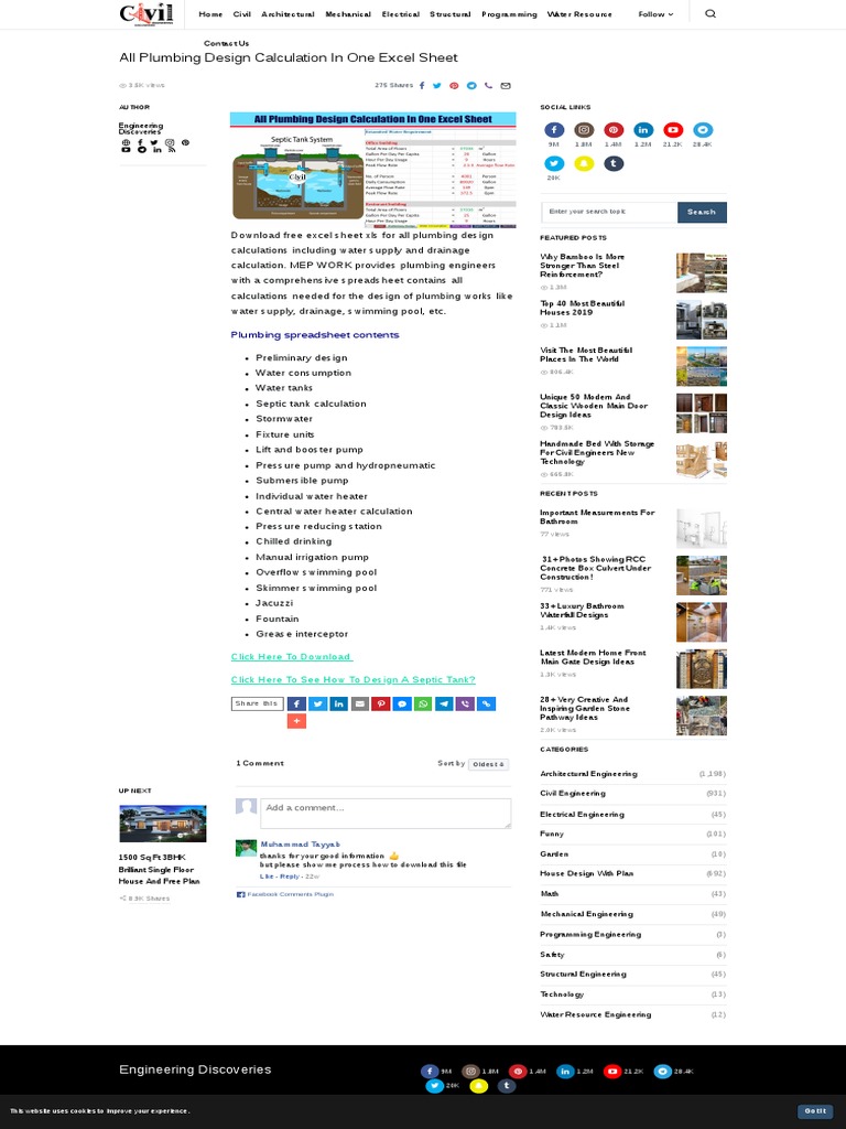All Plumbing Design Calculation in One Excel Sheet: Engineering ...