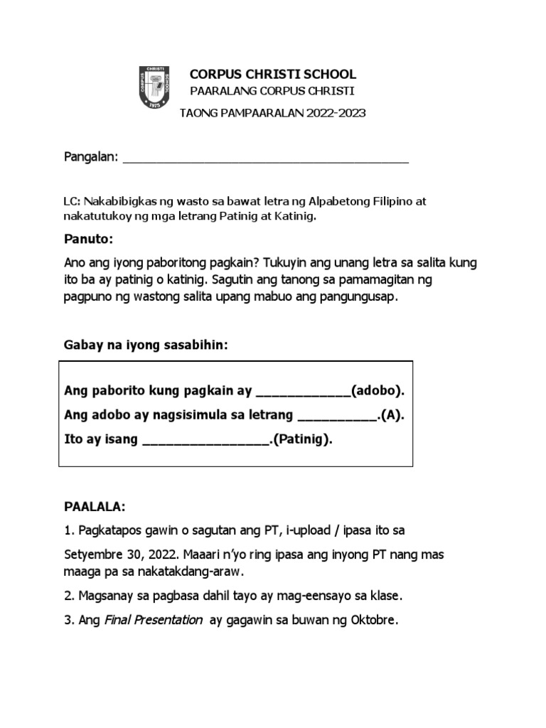 8gvpwyewl - IPT 1st QTR Filipino 1-Template 2022-2023 | PDF