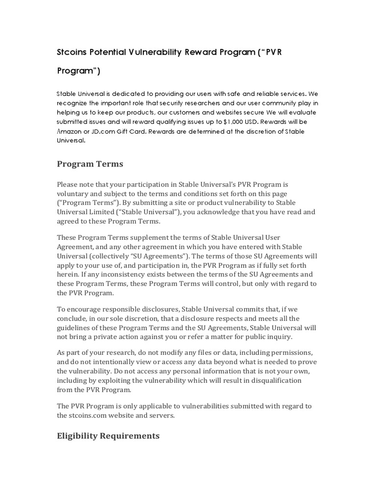Stcoins Vulnerability Reward Program | PDF | Vulnerability (Computing ...