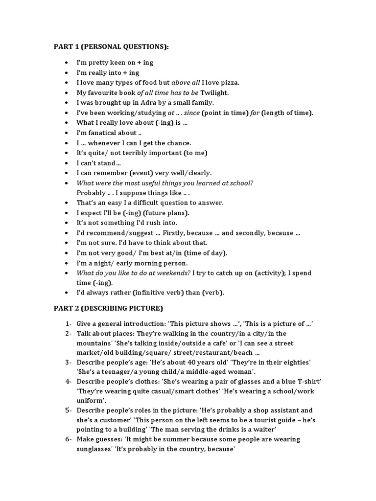 Speaking Parts Expressions | PDF