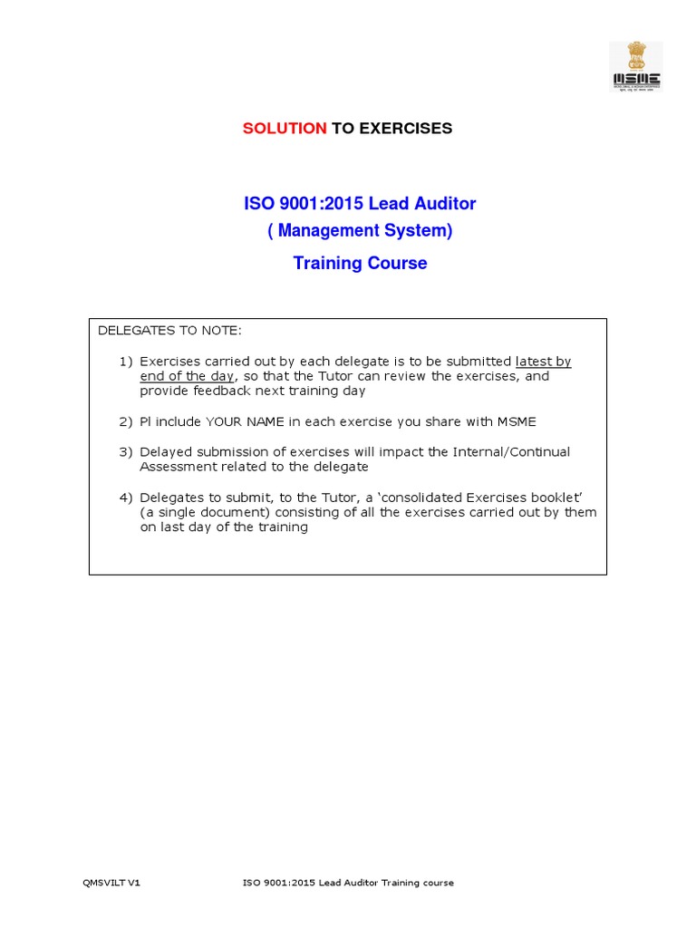 08 SOLUTION - Exercise Workbook - ISO 9001-QMS LATC - V 1.5 | PDF | Iso 9000 | Audit