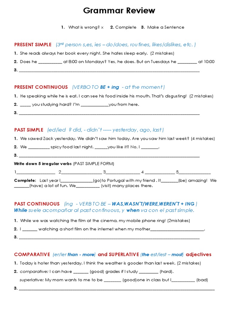 Grammar Review A2-B1 | PDF | Language Mechanics | Linguistics