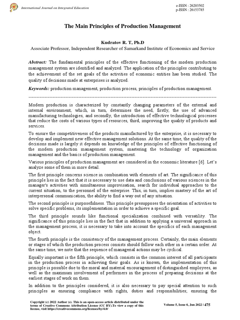 The Main Principles of Production Management | PDF | Creative Commons | Creative Commons License