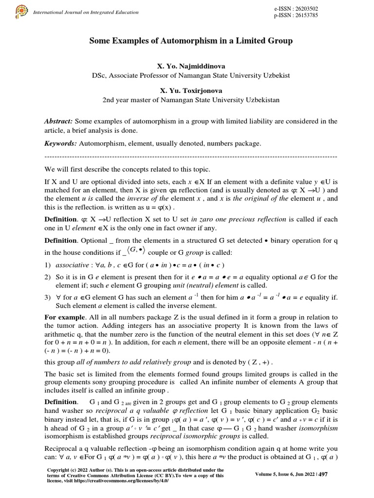 Some Examples of Automorphism in A Limited Group | PDF | Group (Mathematics) | Geometry