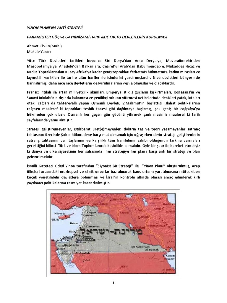 Oded Yinon Planı&Paramiliter Gayri Nizami Harp&de Facto Devletler | PDF