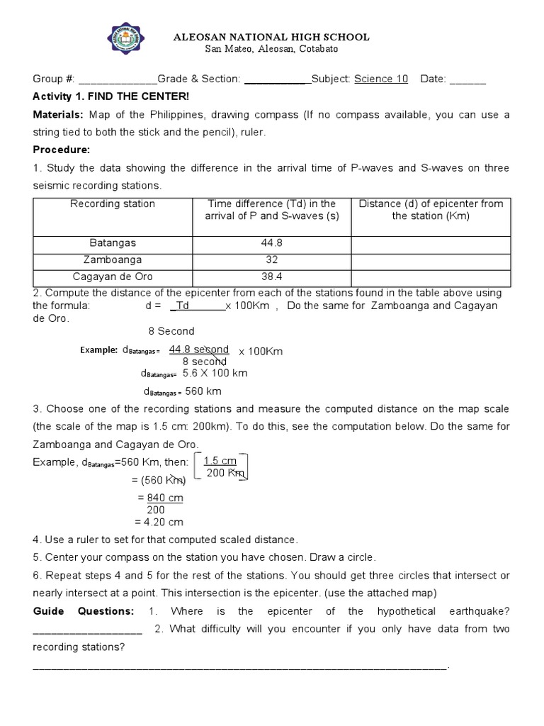 Epicenter Worksheets | PDF | Plate Tectonics | Volcano
